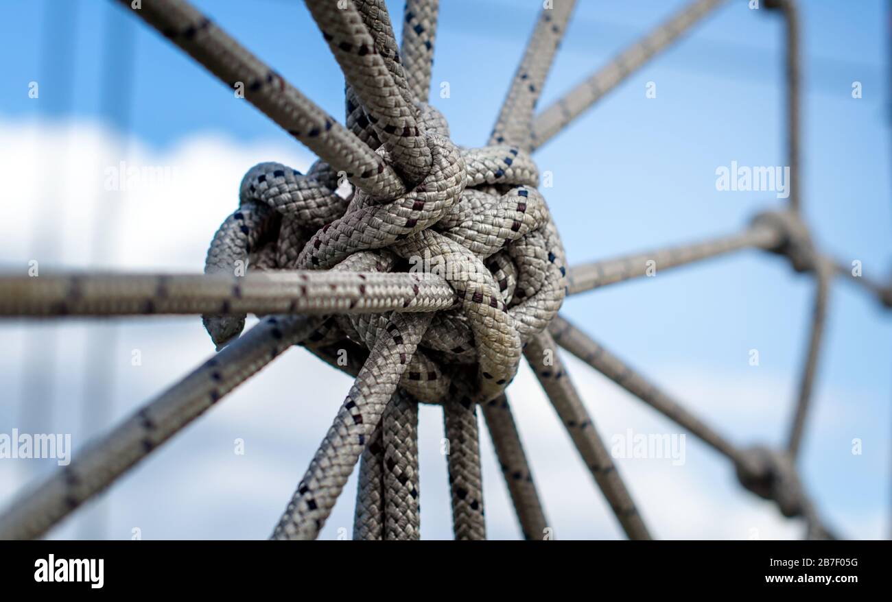 many ropes and one big knot black and white abstract background close ...
