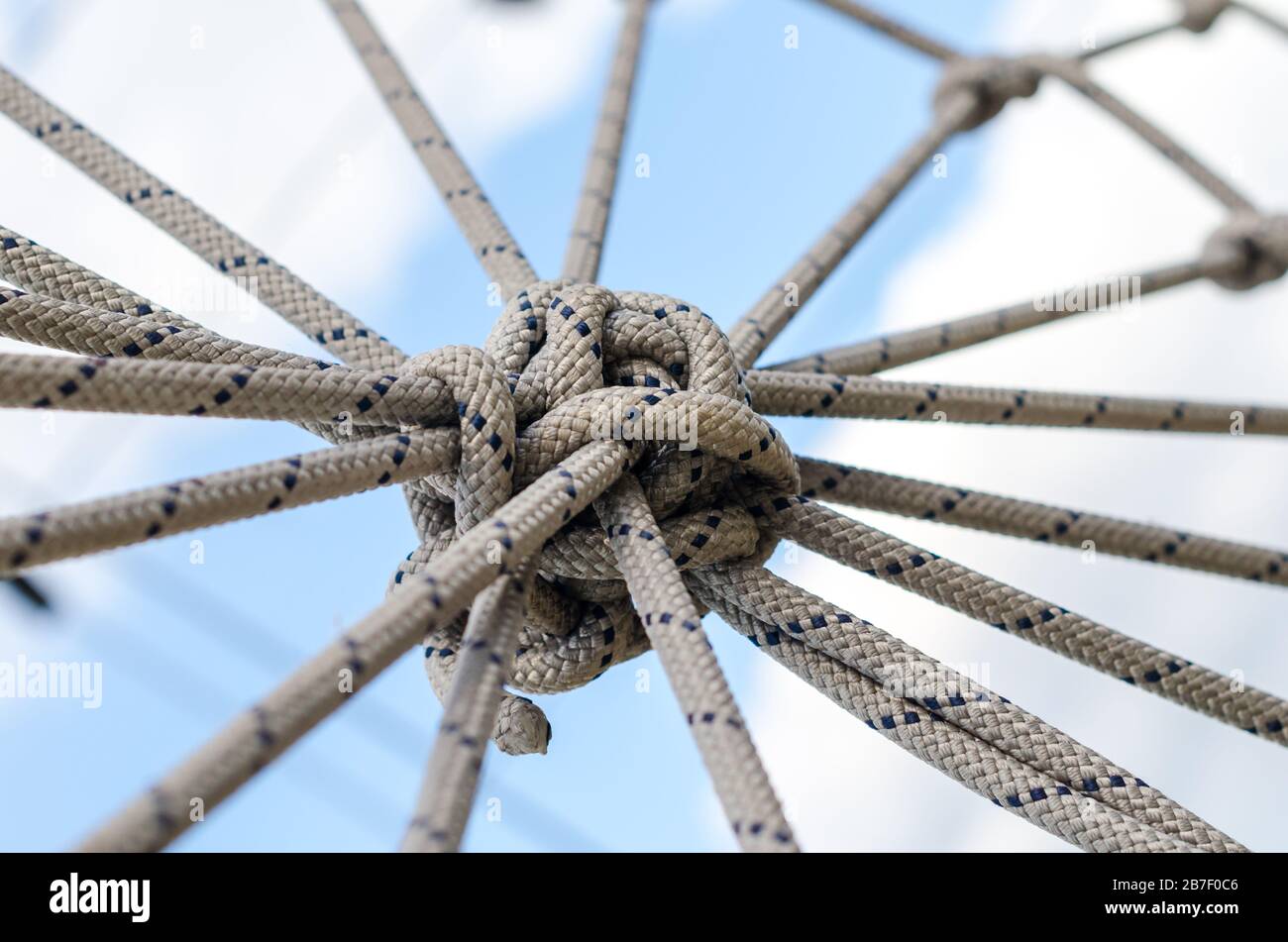 many ropes and one big knot black and white abstract background close ...
