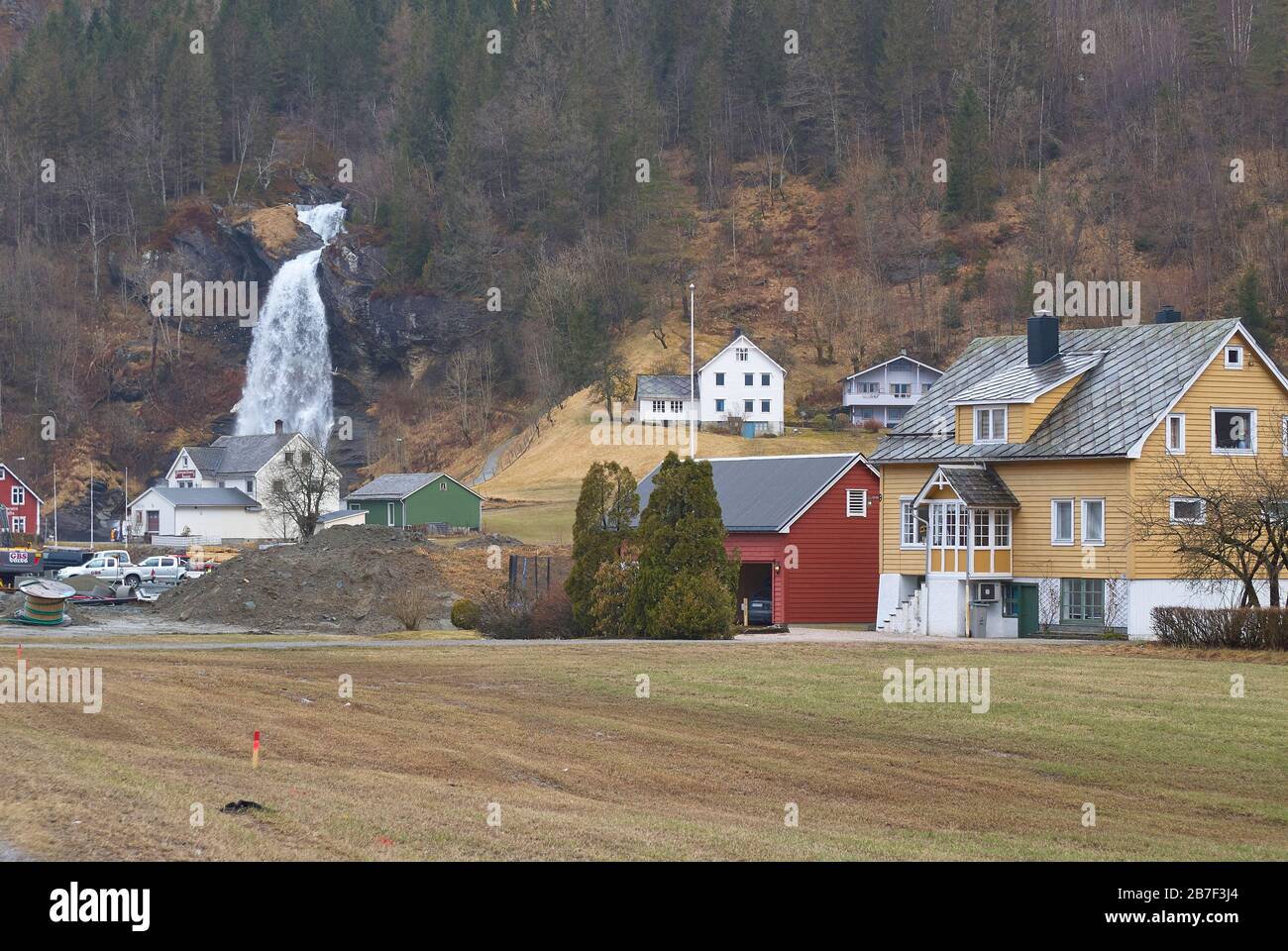 The Steinsdals waterfall, a tourist attraction in Norheimsund, Norway ...