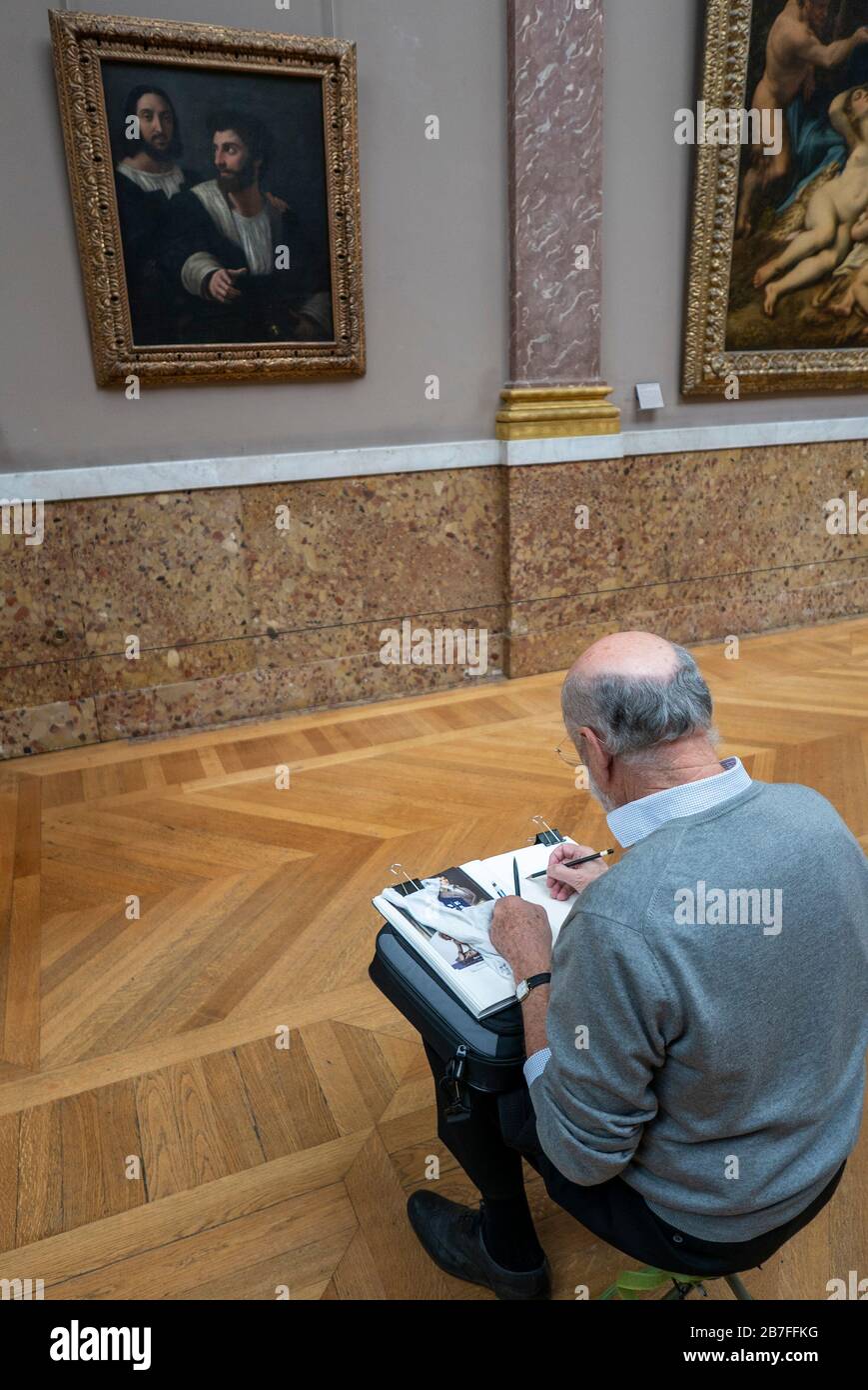 Artist copying a painting at the Louvre Museum in Paris, France, Europe ...