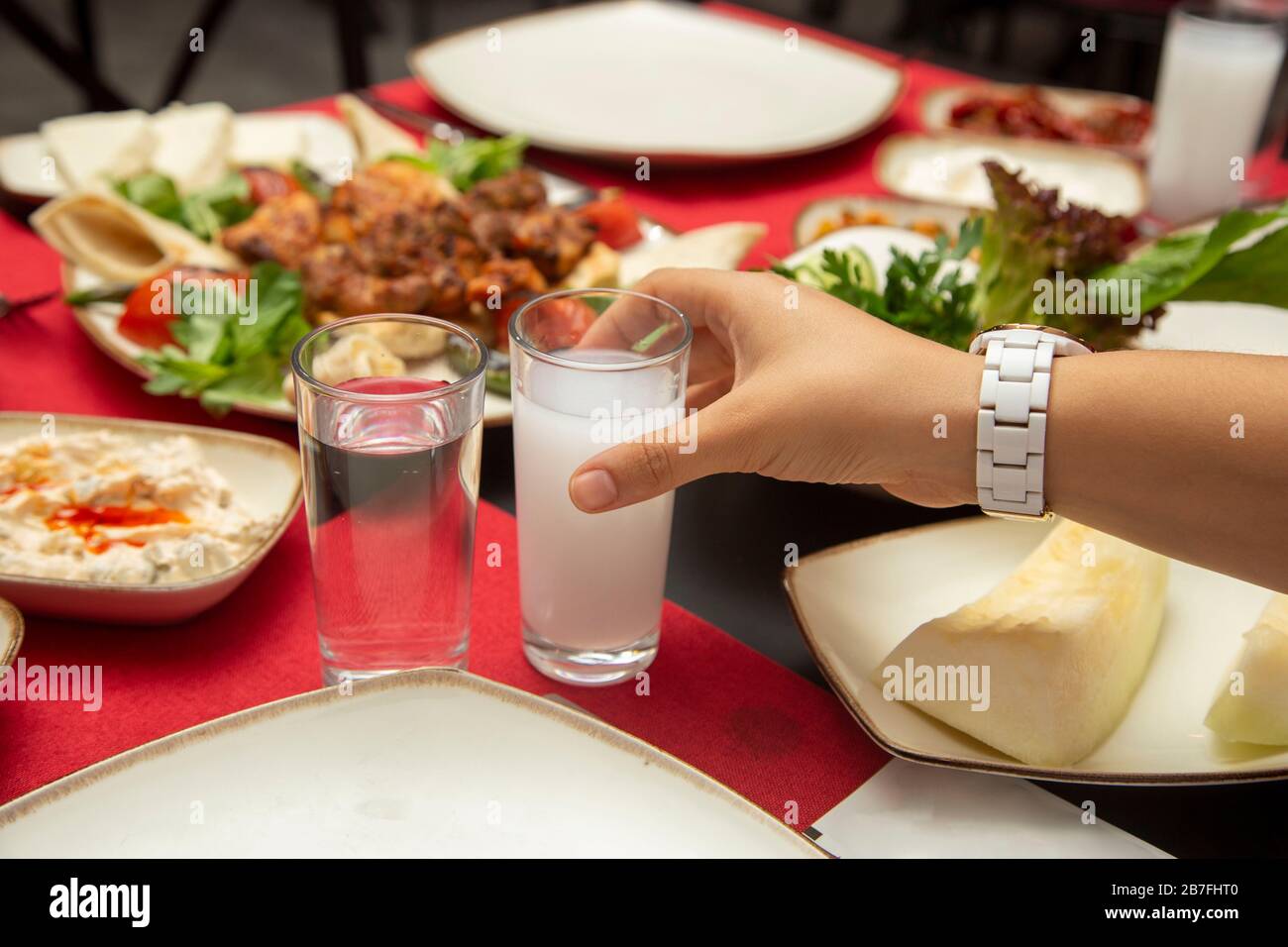 Turkish and Greek Traditional Dinning Table with Special Alcohol Drink ...