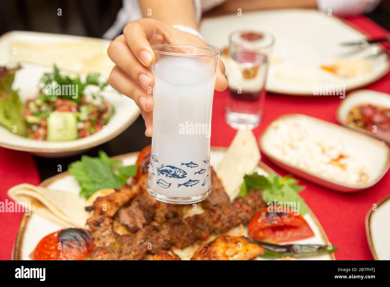 Turkish and Greek Traditional Dinning Table with Special Alcohol Drink ...