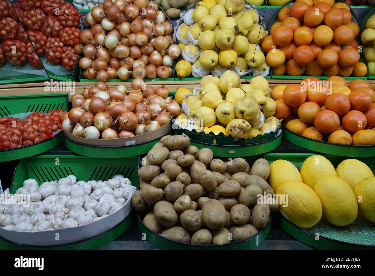 Mixed fruits and vegetables at organic fair stock photo Stock Photo - Alamy