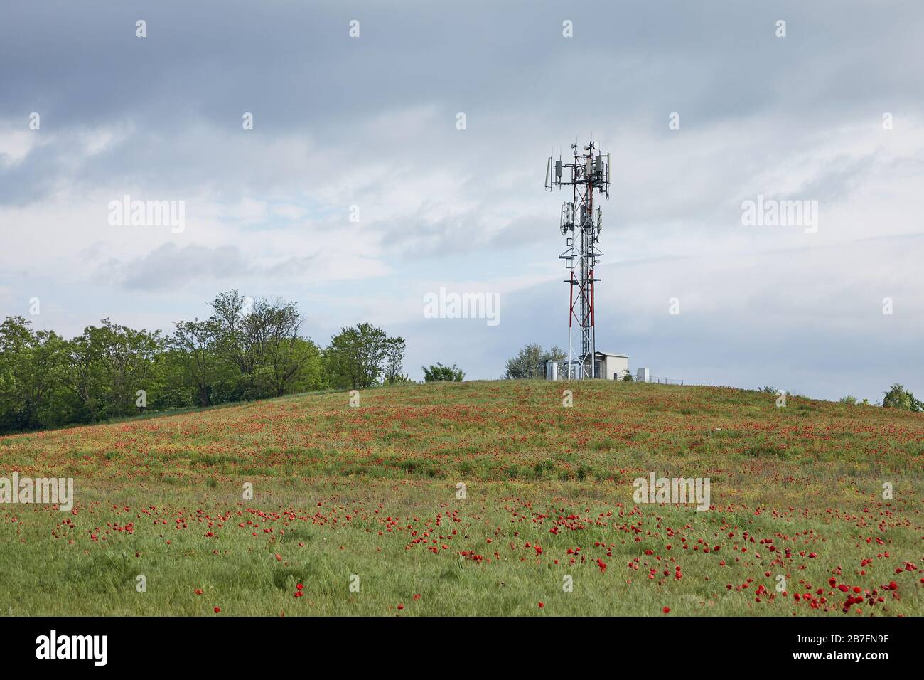 Transmitter towers on a hill Stock Photo - Alamy