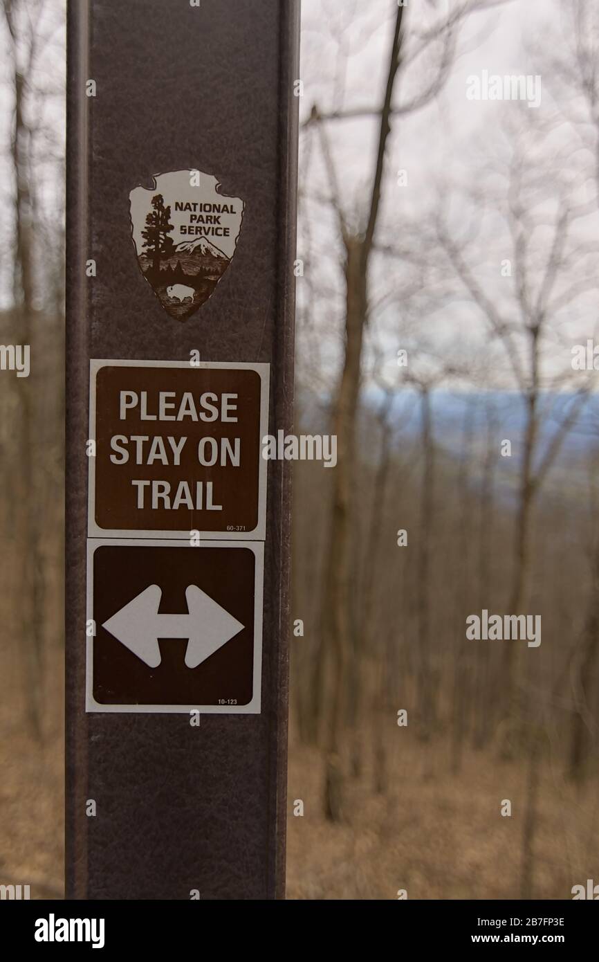 A trail marker in Cumberland Gap National Historic Park telling hikers ...