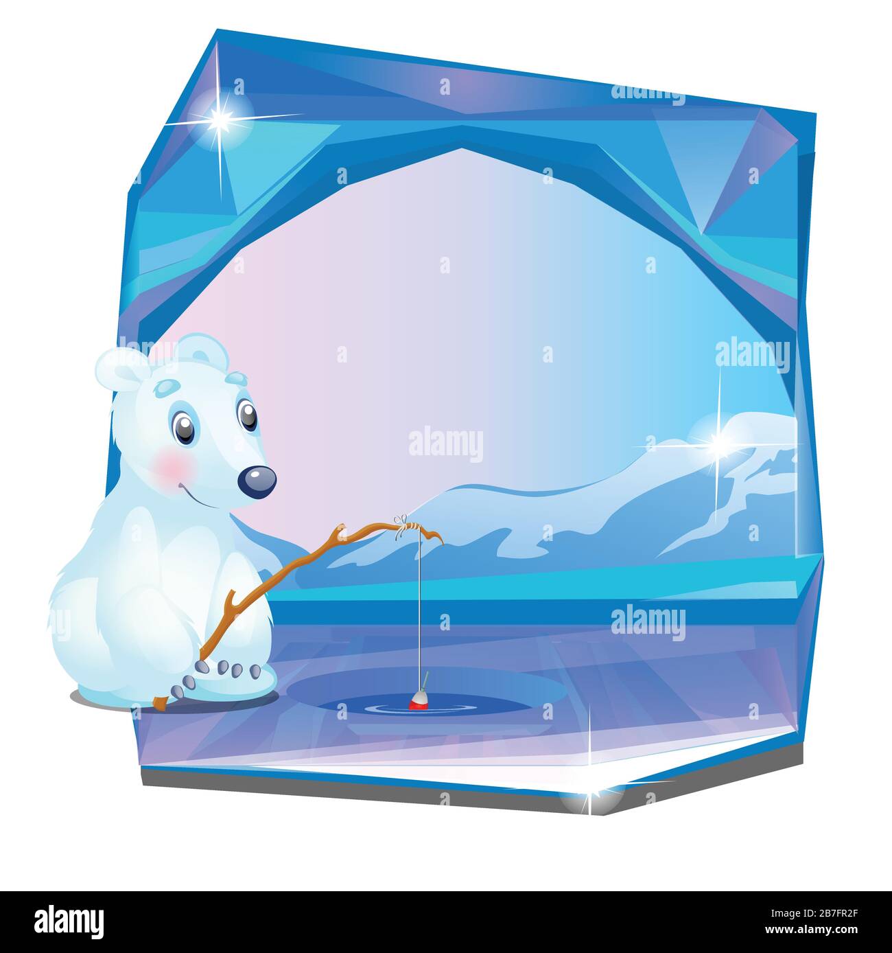 Cute picture of a polar bear fishing isolated on white background ...