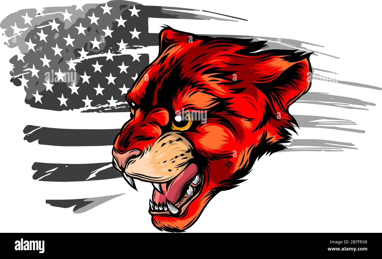 Embroidery tiger head and rippled American flag. Cool slogan Stock ...