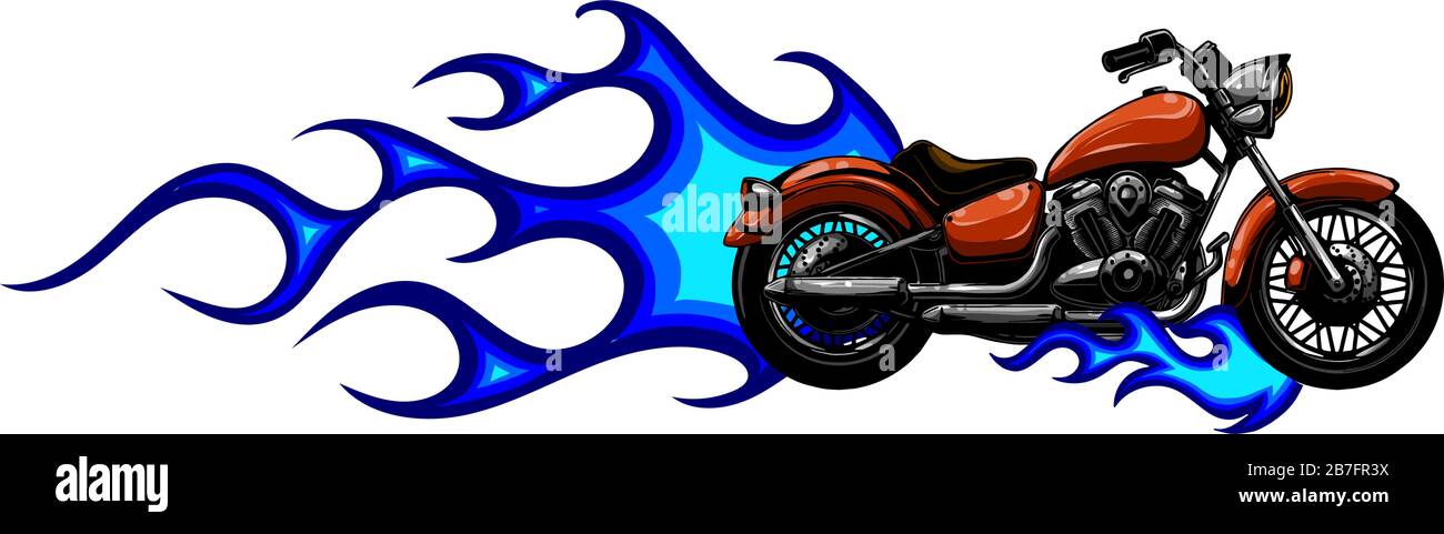 motorcycle with fire and flames vector illustration Stock Vector Image ...
