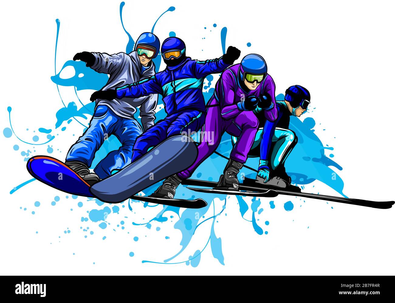Vector set of skiers. People skiing design elements isolated on white ...