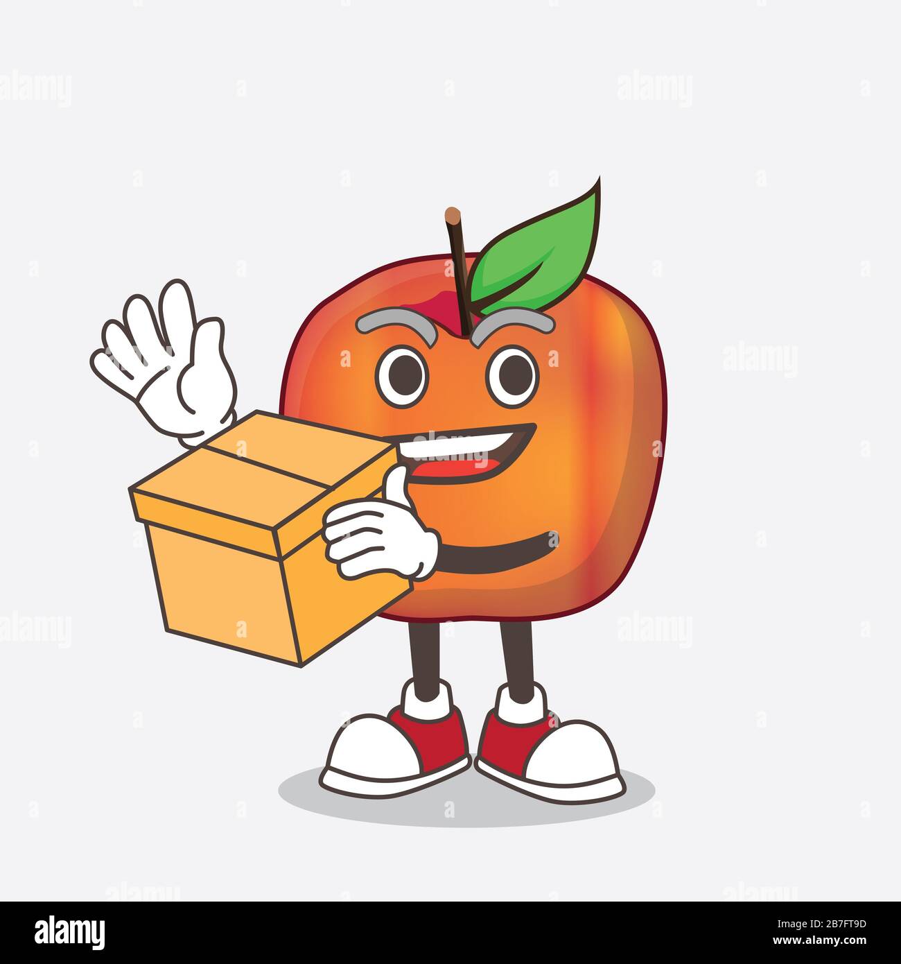 A picture of Honeycrisp Apple cartoon mascot character holding a box ...