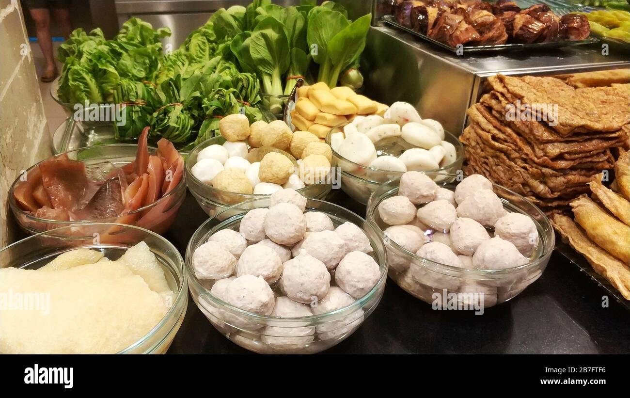 Beautiful layout snacks on display at Asian street food market Stock ...