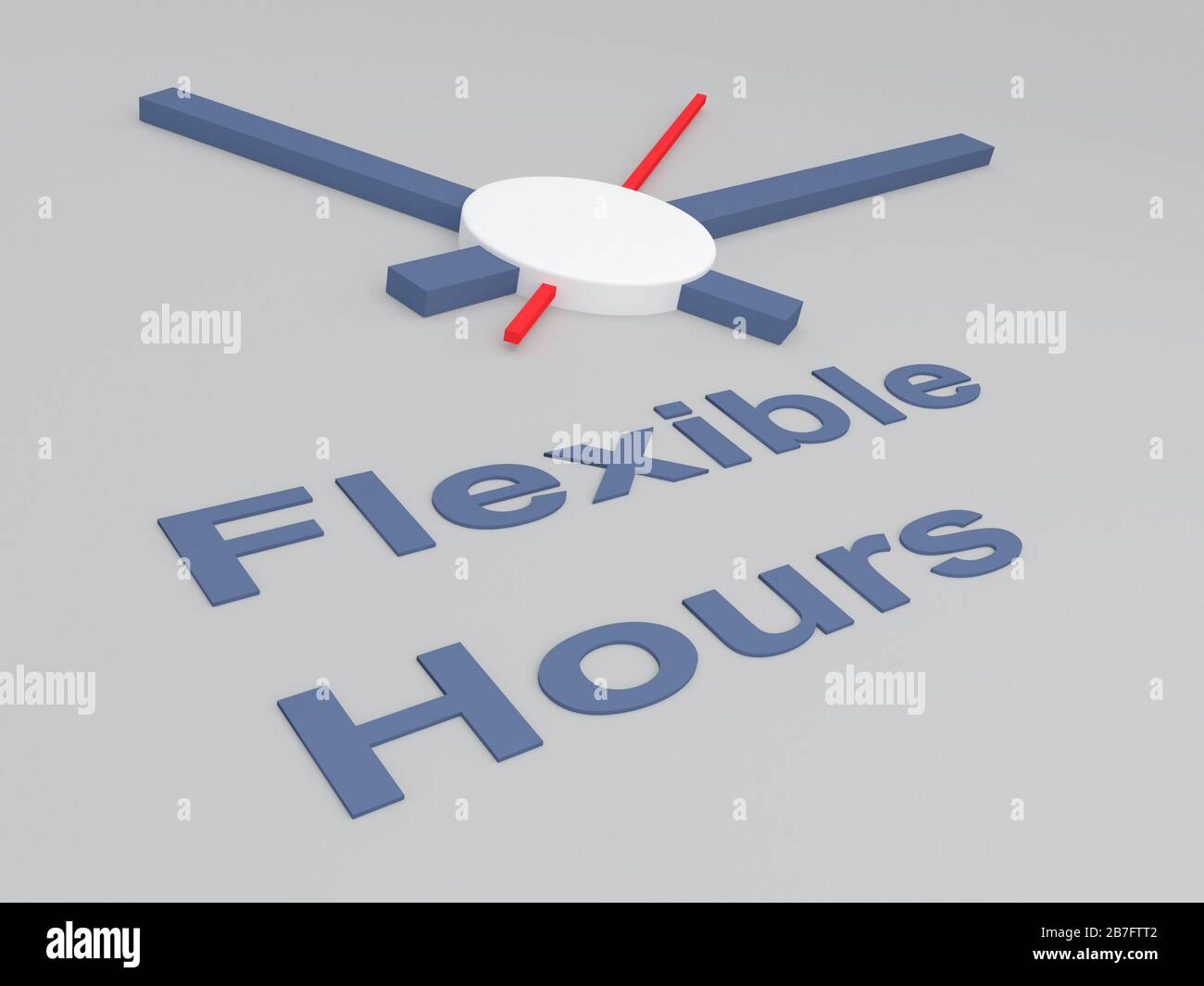 3D illustration of Flexible Hours title with a clock as a background ...