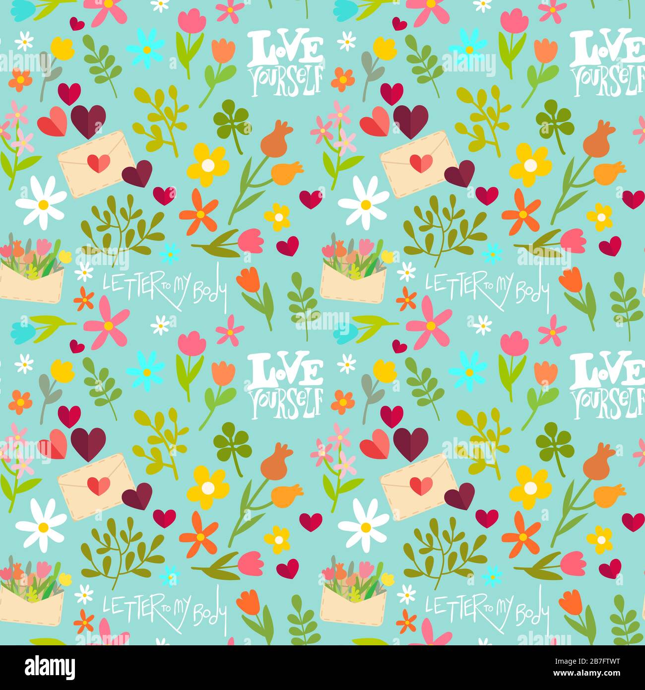 Body positive seamless pattern with inspired quotes, lettering Stock ...