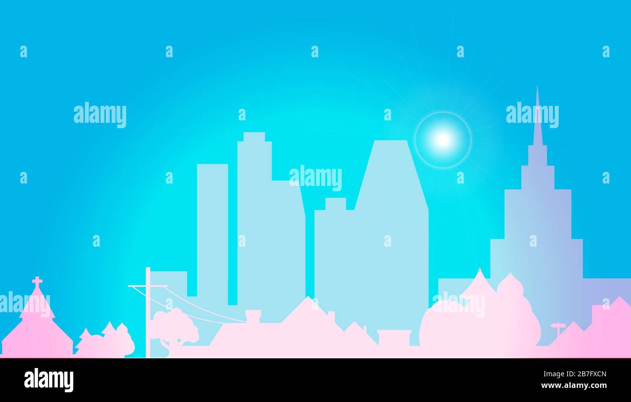 Summer city vector background. Hot summer afternoon. Hello summer ...