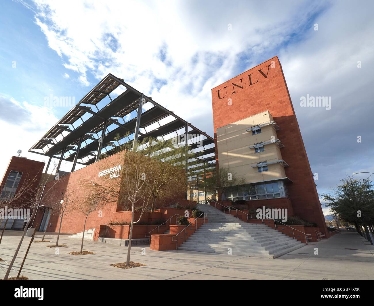 Las Vegas, MAR 1, 2020 - Exterior view of the Greenspun Hall of UNLV ...