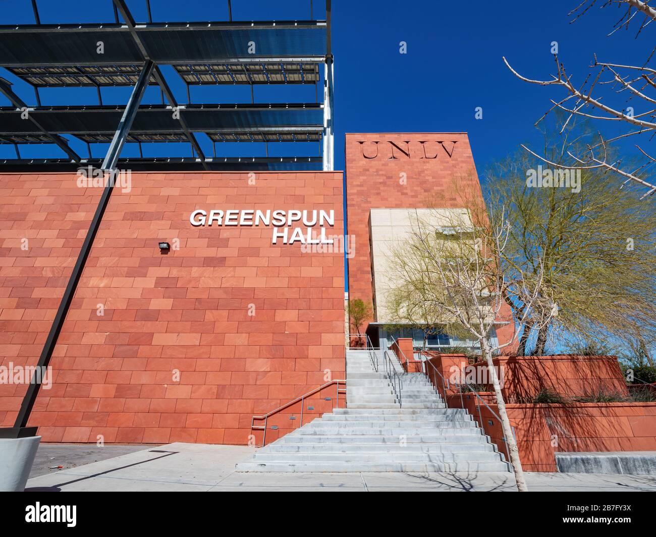 Las Vegas, MAR 1, 2020 - Exterior view of the Greenspun Hall of UNLV ...