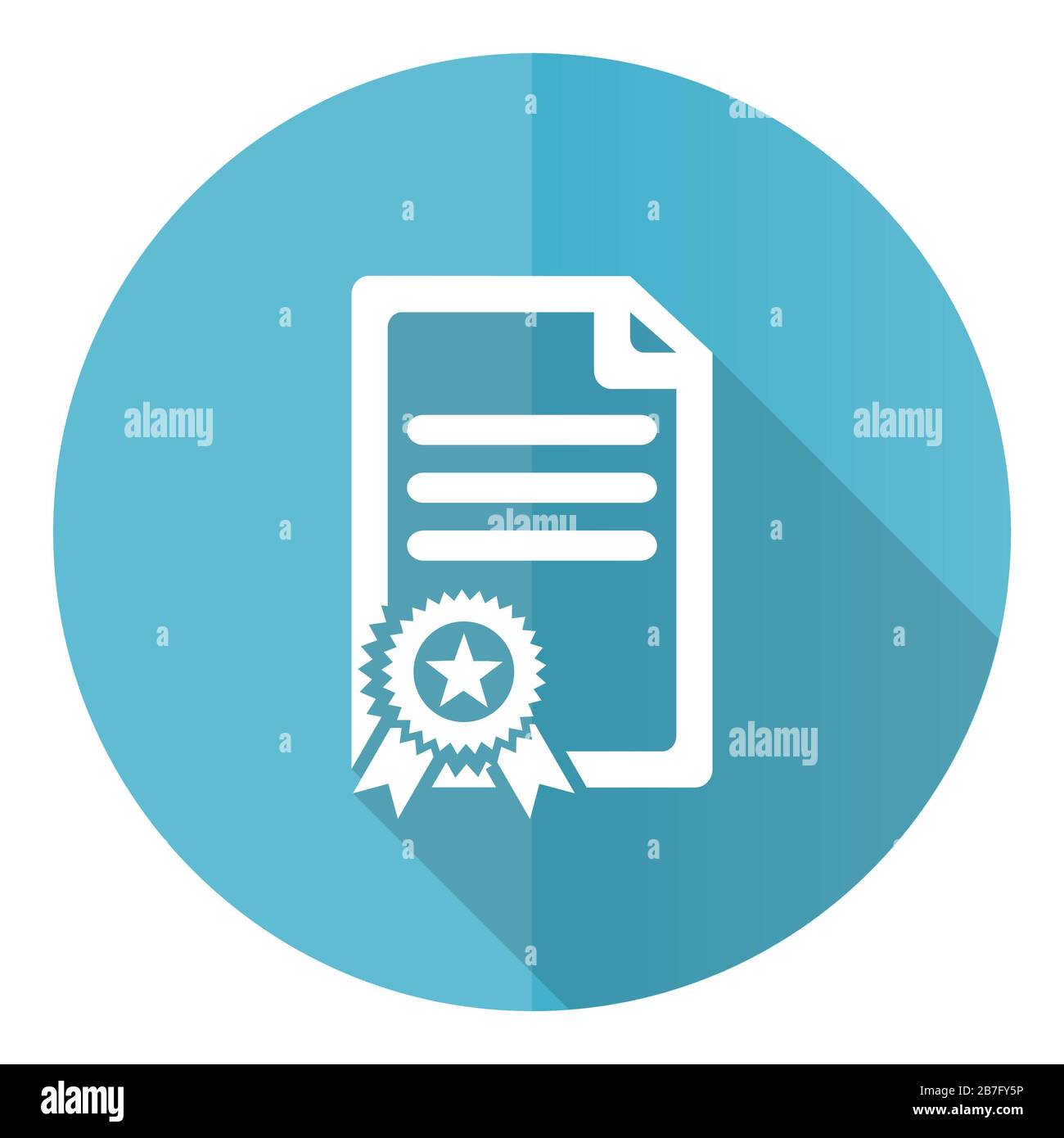 Certificate blue round flat design vector icon isolated on white ...