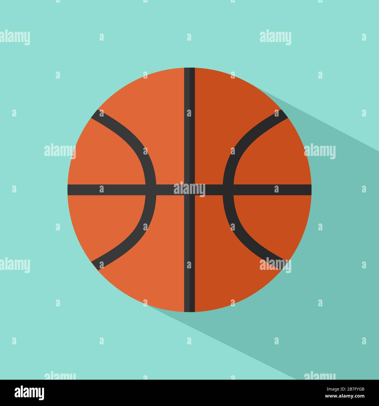 Basketball with long shadow on blue background. flat design Stock ...