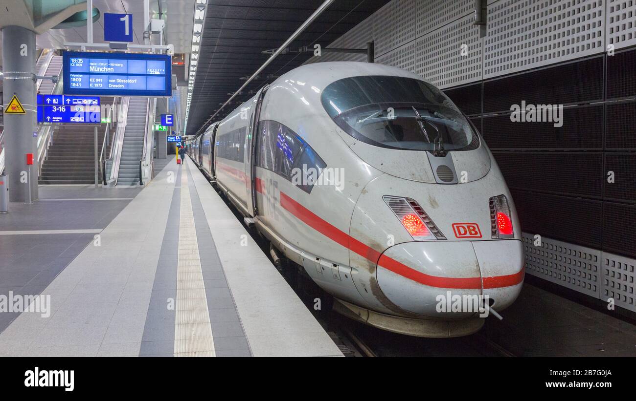 View along an Intercity Express Train (ICE) - waiting for passengers at ...