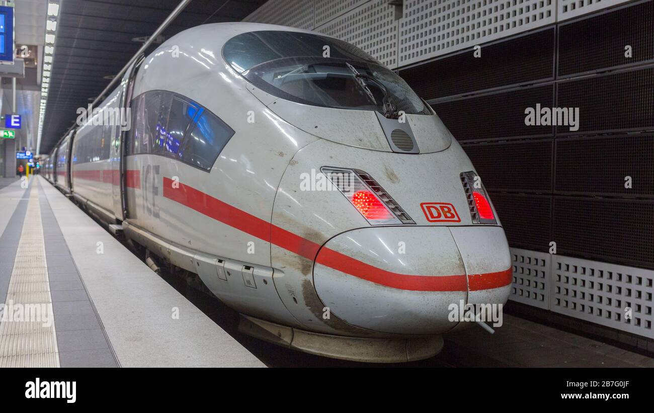 View on a third generation Intercity Express (ICE) train. Standing at ...