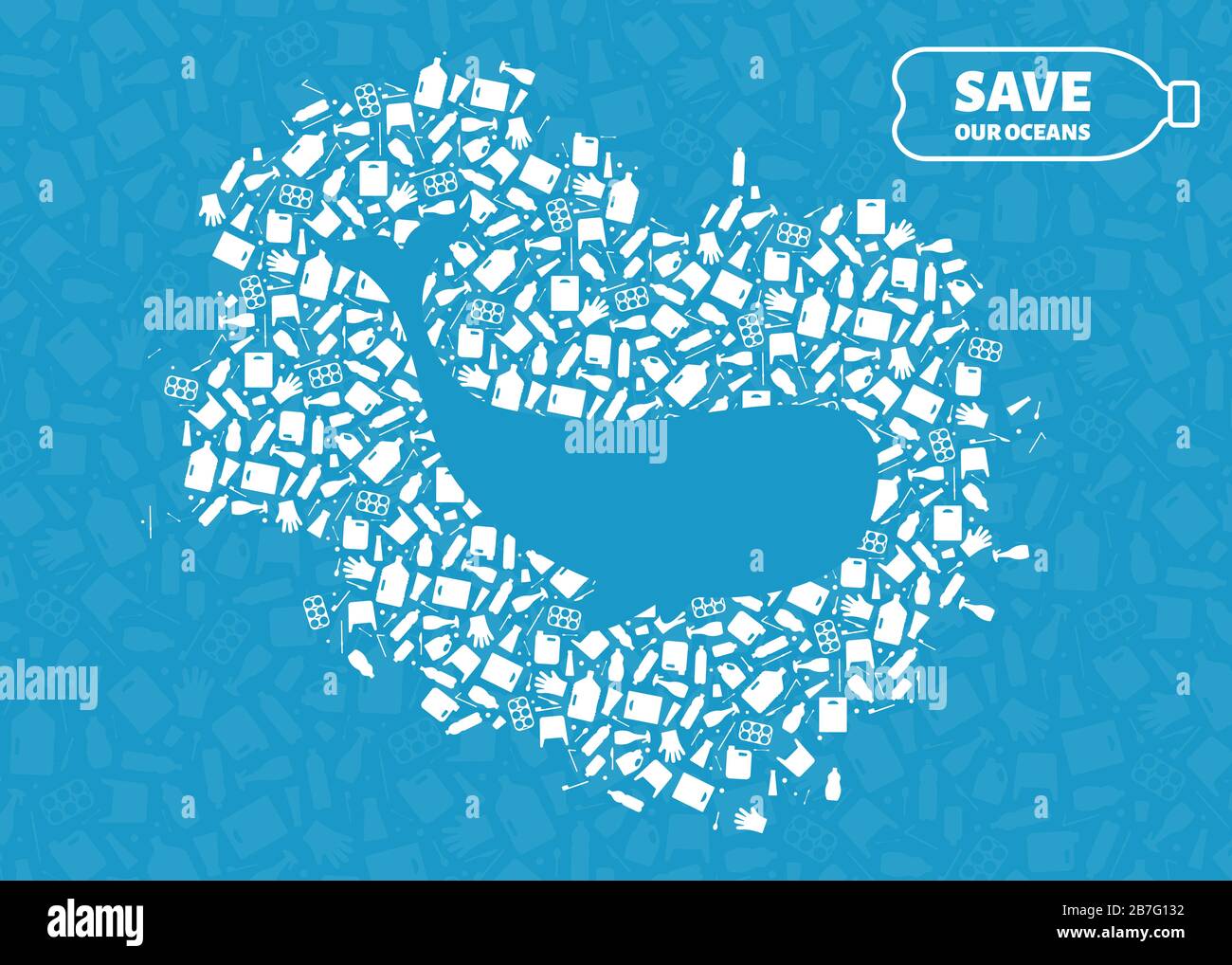 Plastic trash planet pollution concept illustration. Whale Ocean animal ...