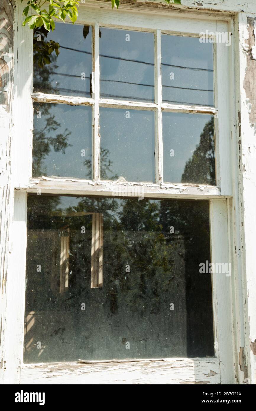 Old window with dusty glass and white cracking paint Stock Photo - Alamy