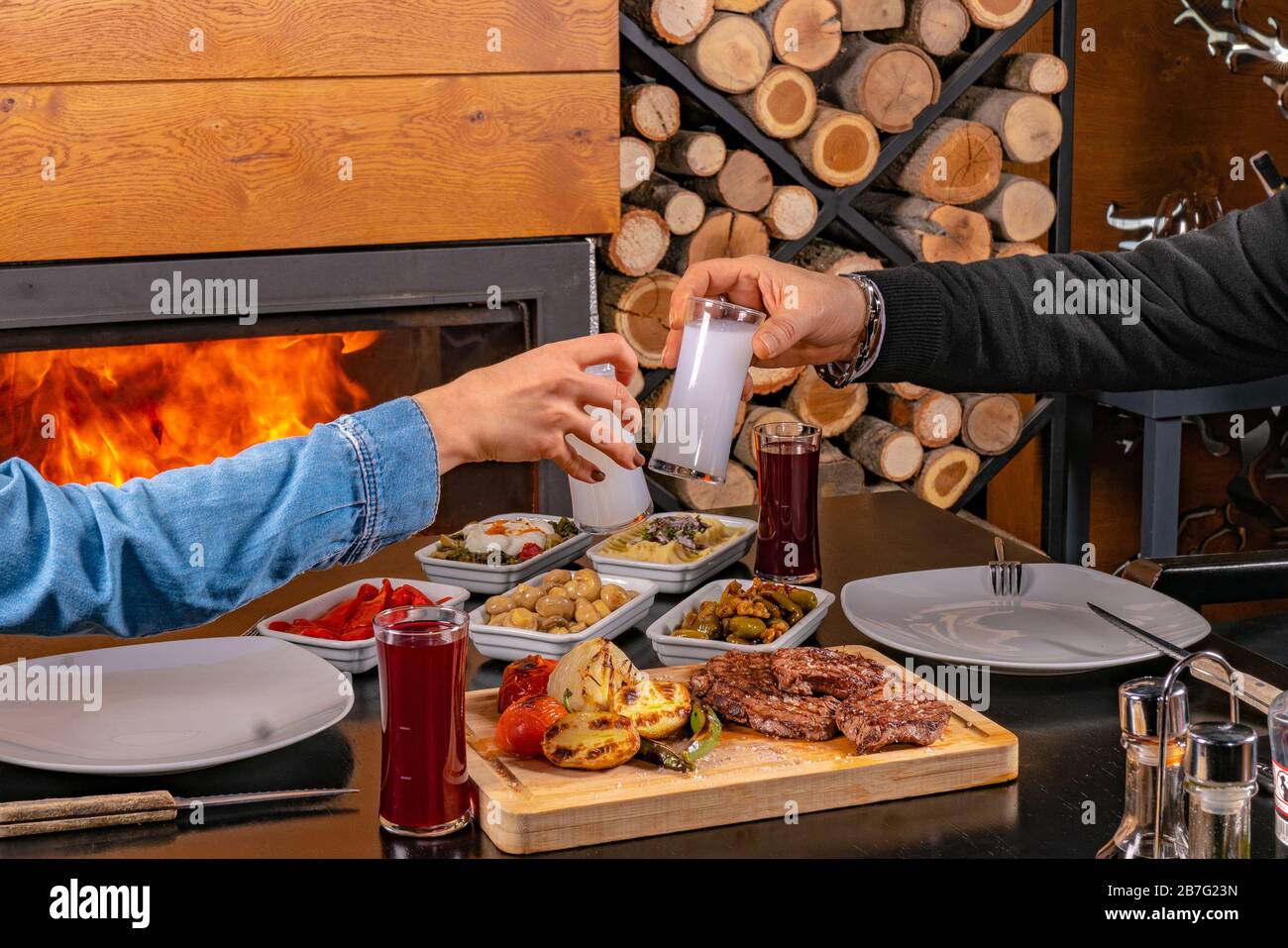 Turkish and Greek Traditional Dinning Table with Special Alcohol Drink ...