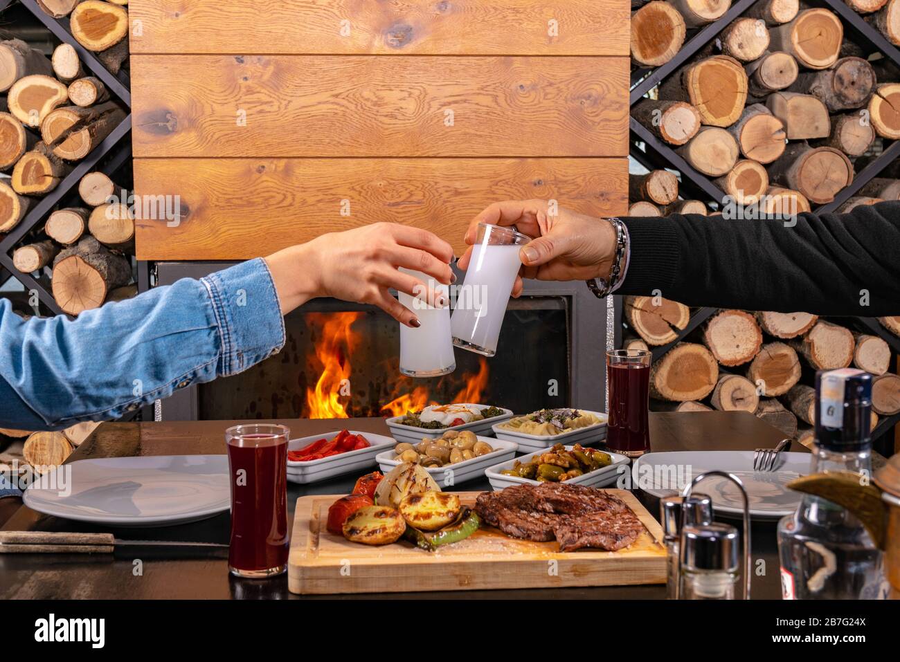 Turkish and Greek Traditional Dinning Table with Special Alcohol Drink ...