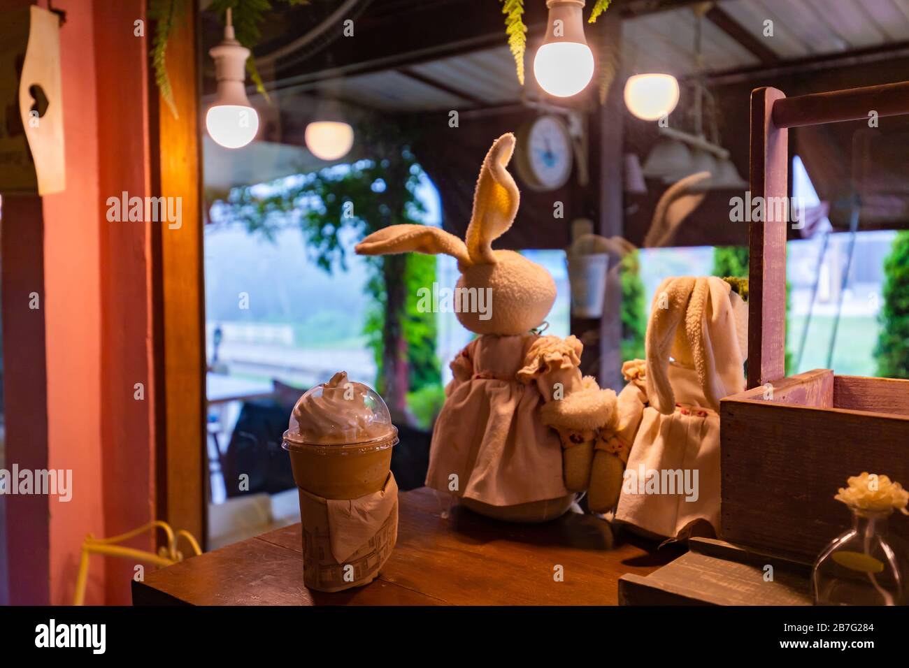 Cafe interior with warm light tone and modern simple decoration Stock ...