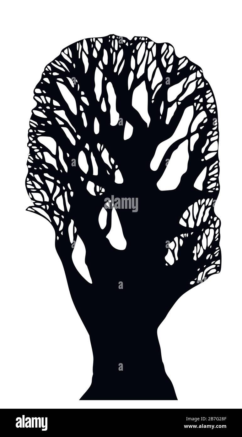 Black silhouette of a tree. Tree trunk and branches. Isolated, white ...