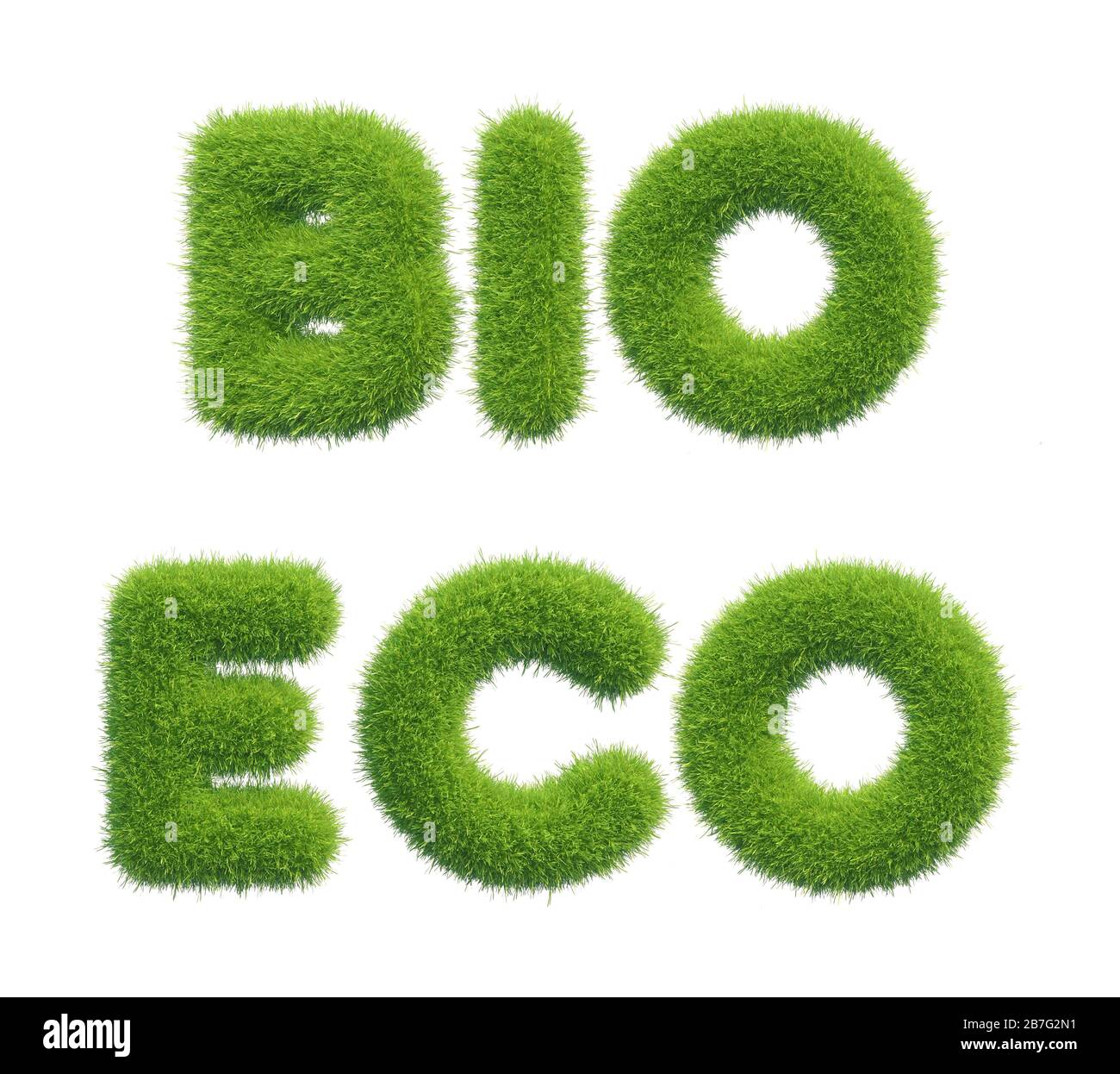 Bio, eco lettering made from fresh green grass isolated on white ...