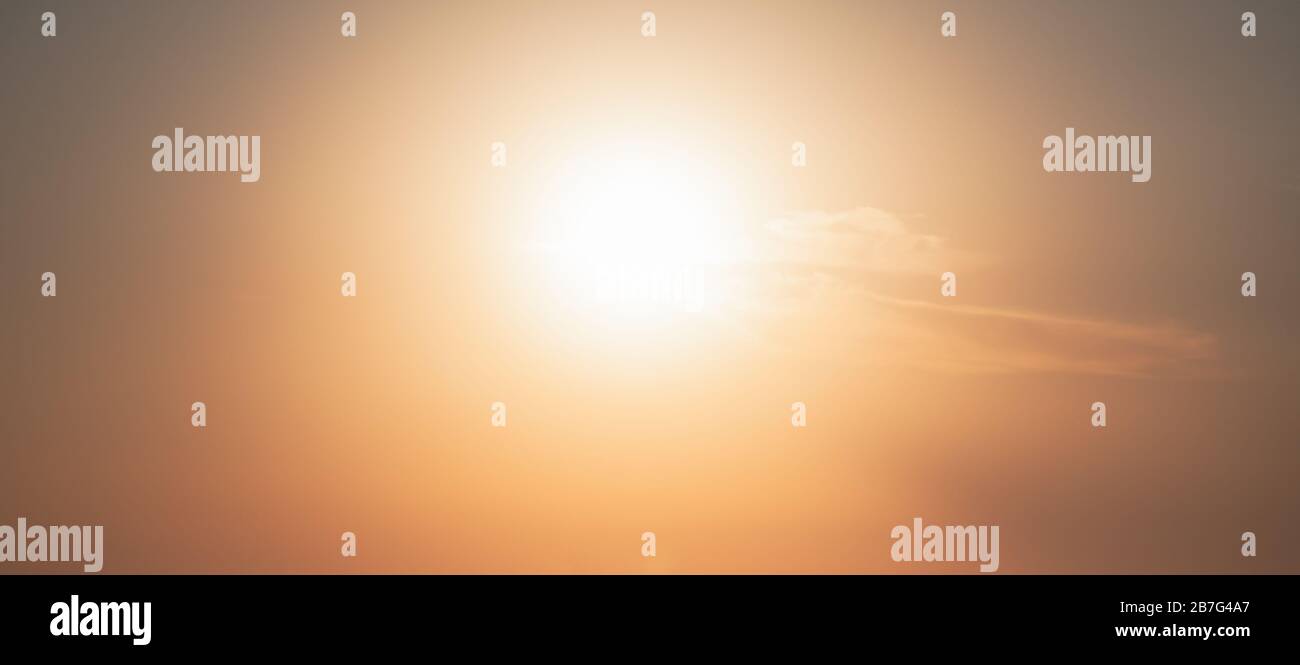 Cloudy evening sky panorama with sunshine. Natural photo background ...