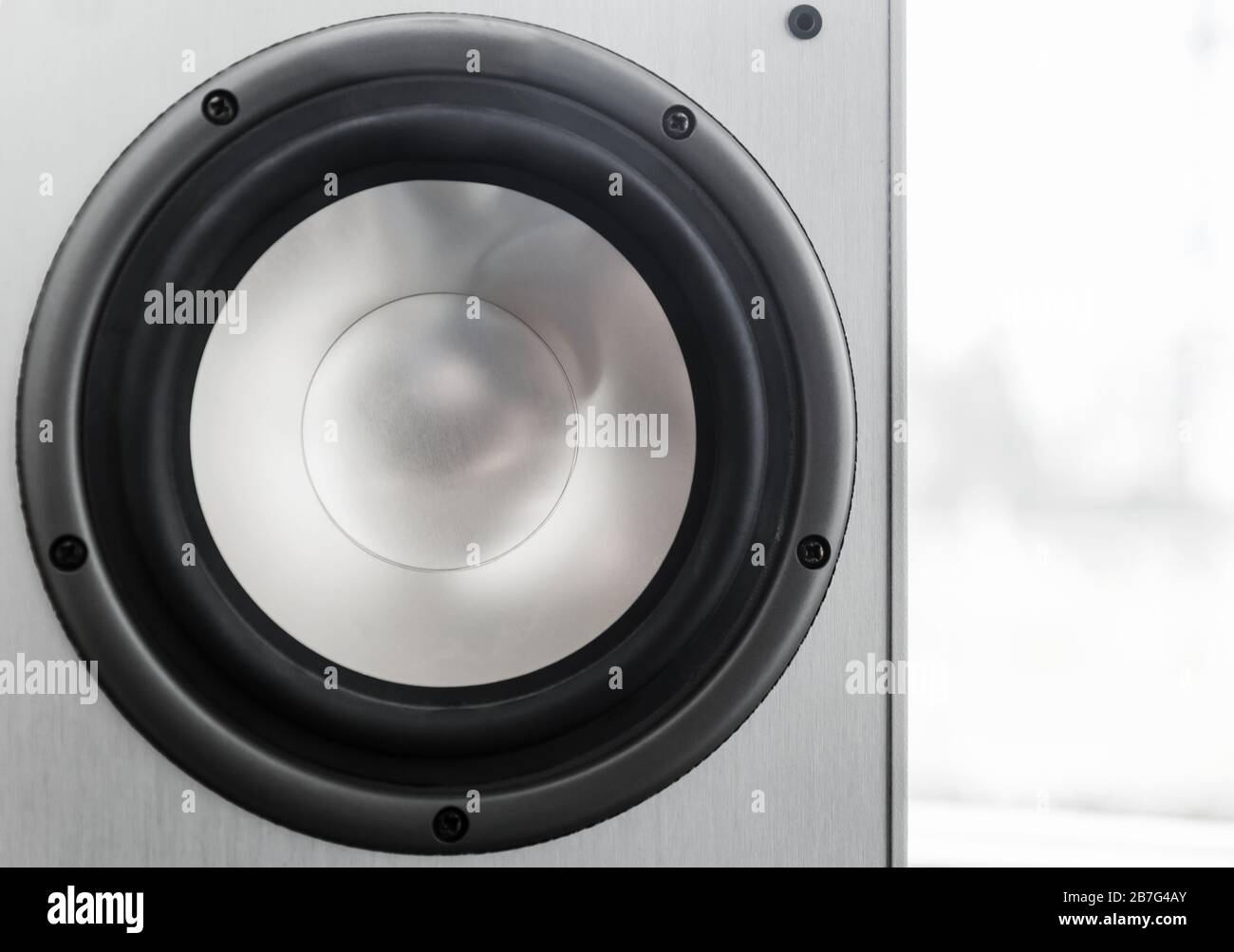 Shiny audio speaker, close-up photo with selective soft focus Stock ...