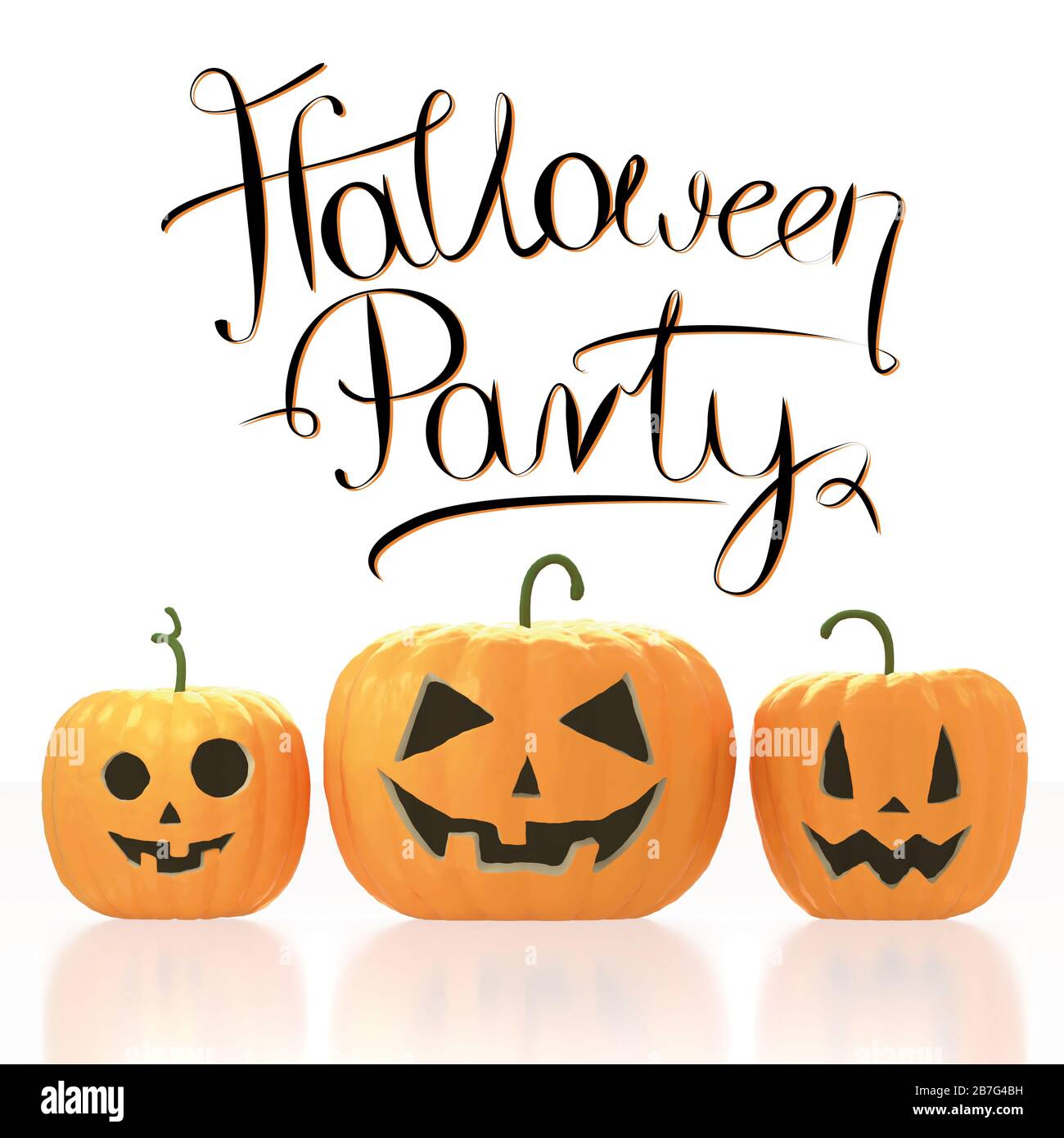 3D Halloween Party card with three pumpkins Stock Photo - Alamy