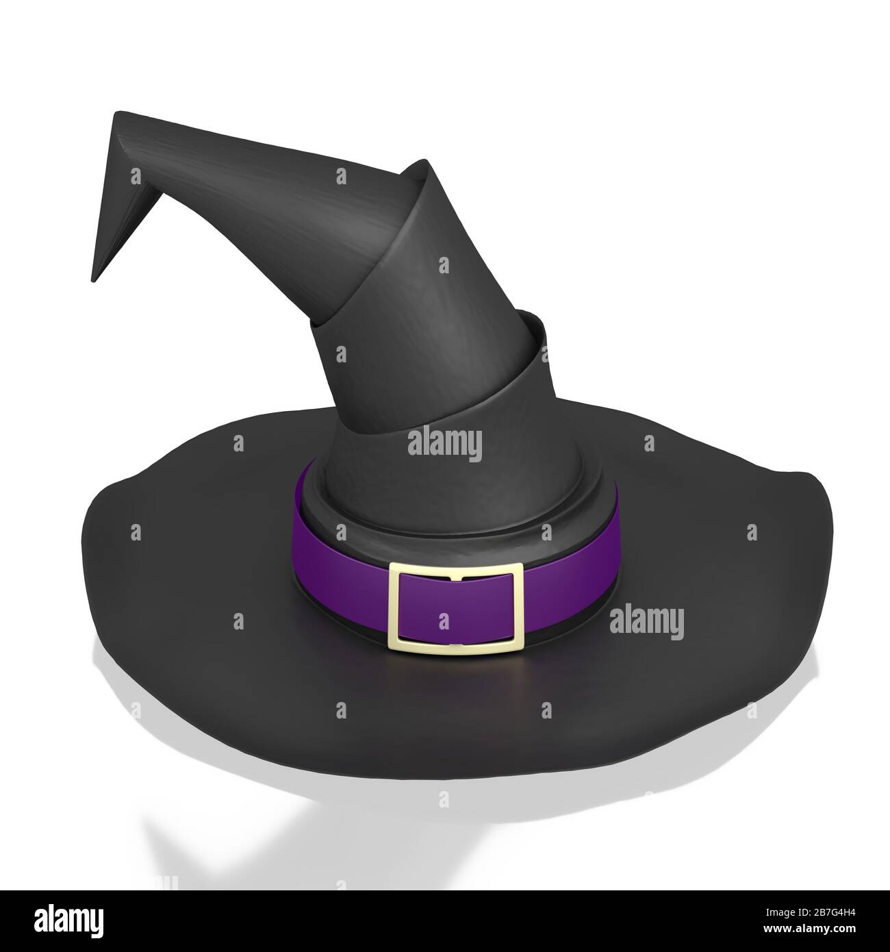 3D black witch hat with violet ribbon - isolated on white background ...
