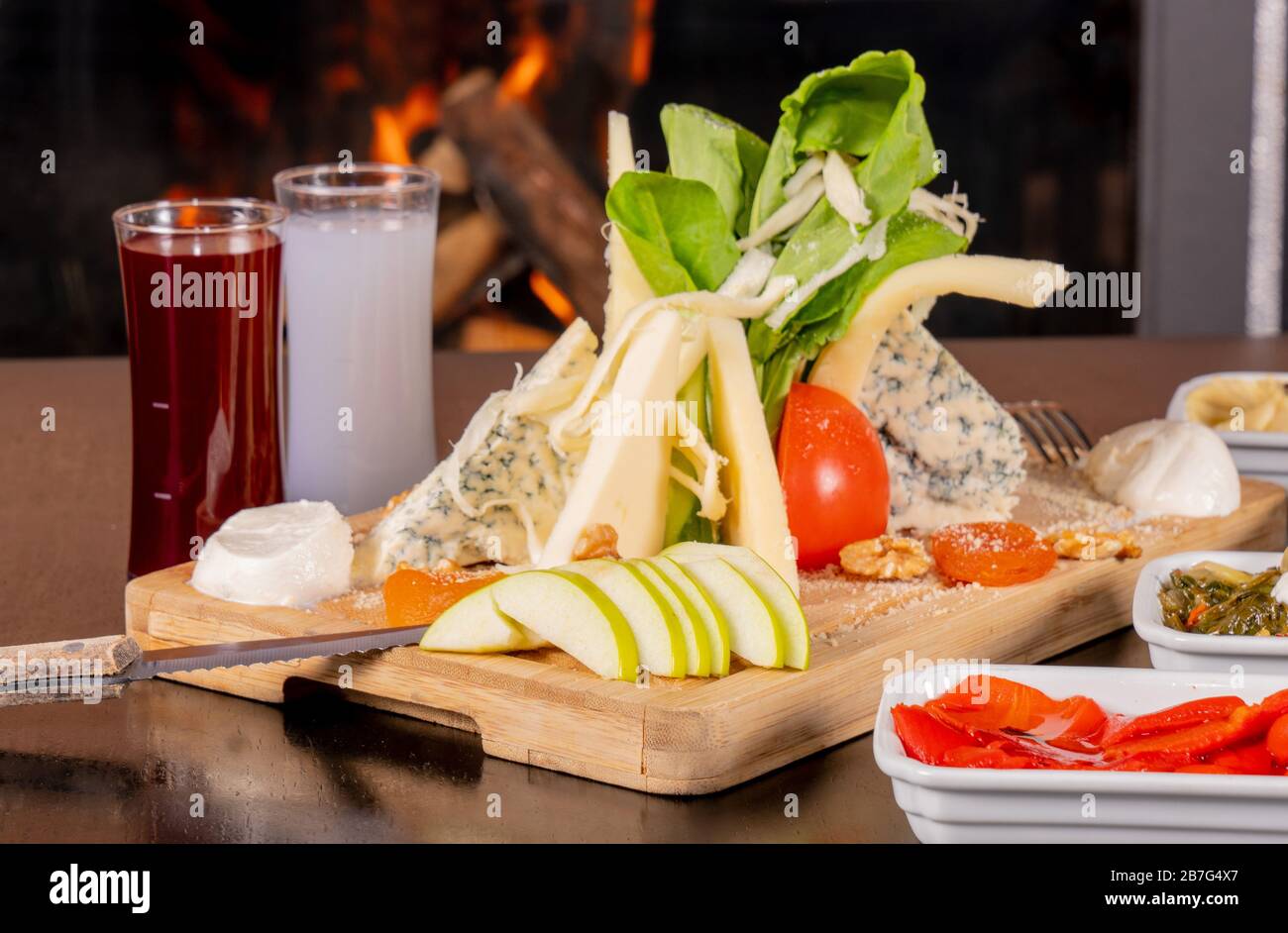cheese platter raki and turnip juice Stock Photo - Alamy