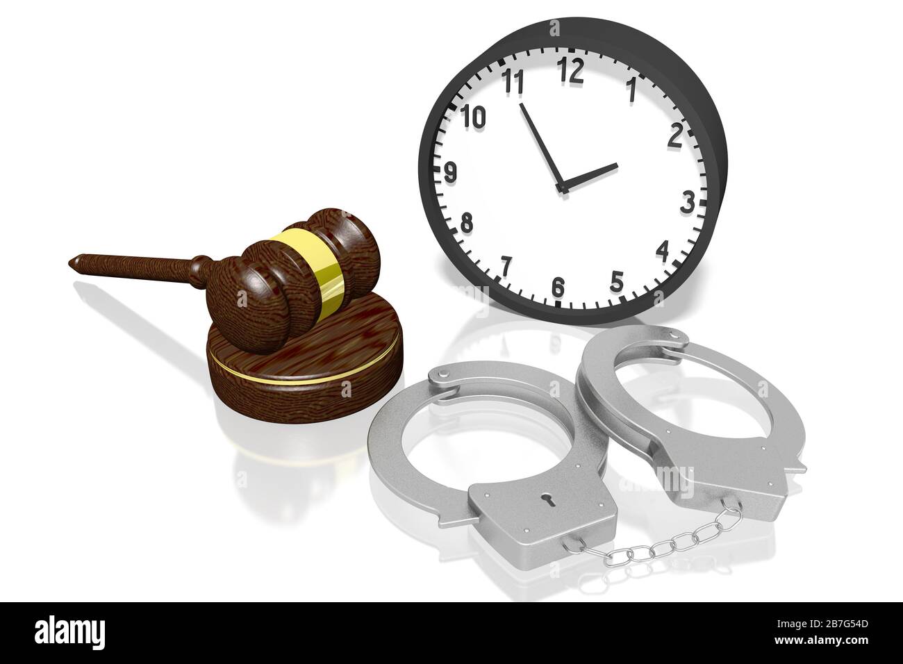 3D law, crime, sentence concept - handcuffs, clock Stock Photo - Alamy