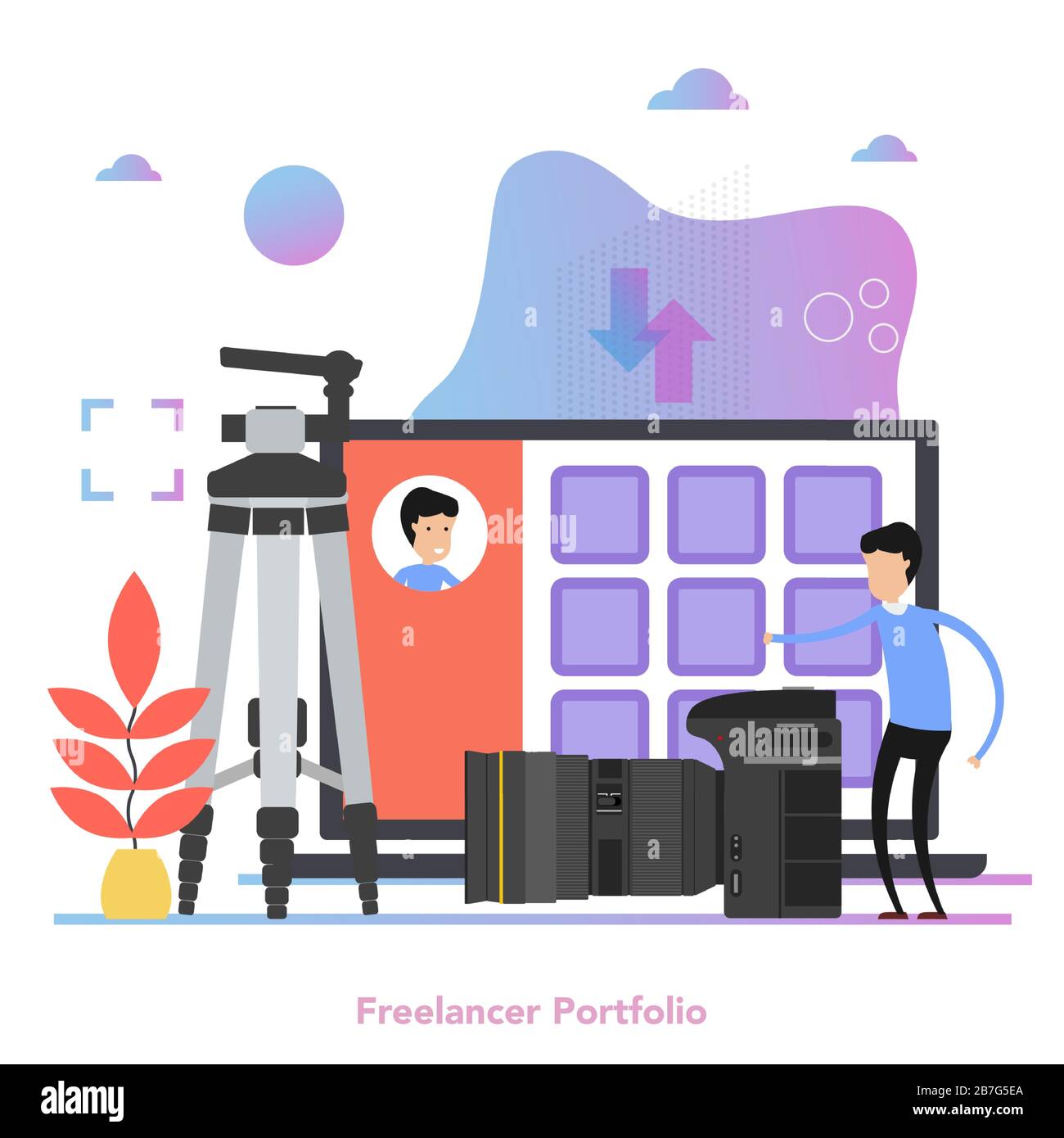 Square concept of personal photo portfolio in flat Stock Vector Image ...