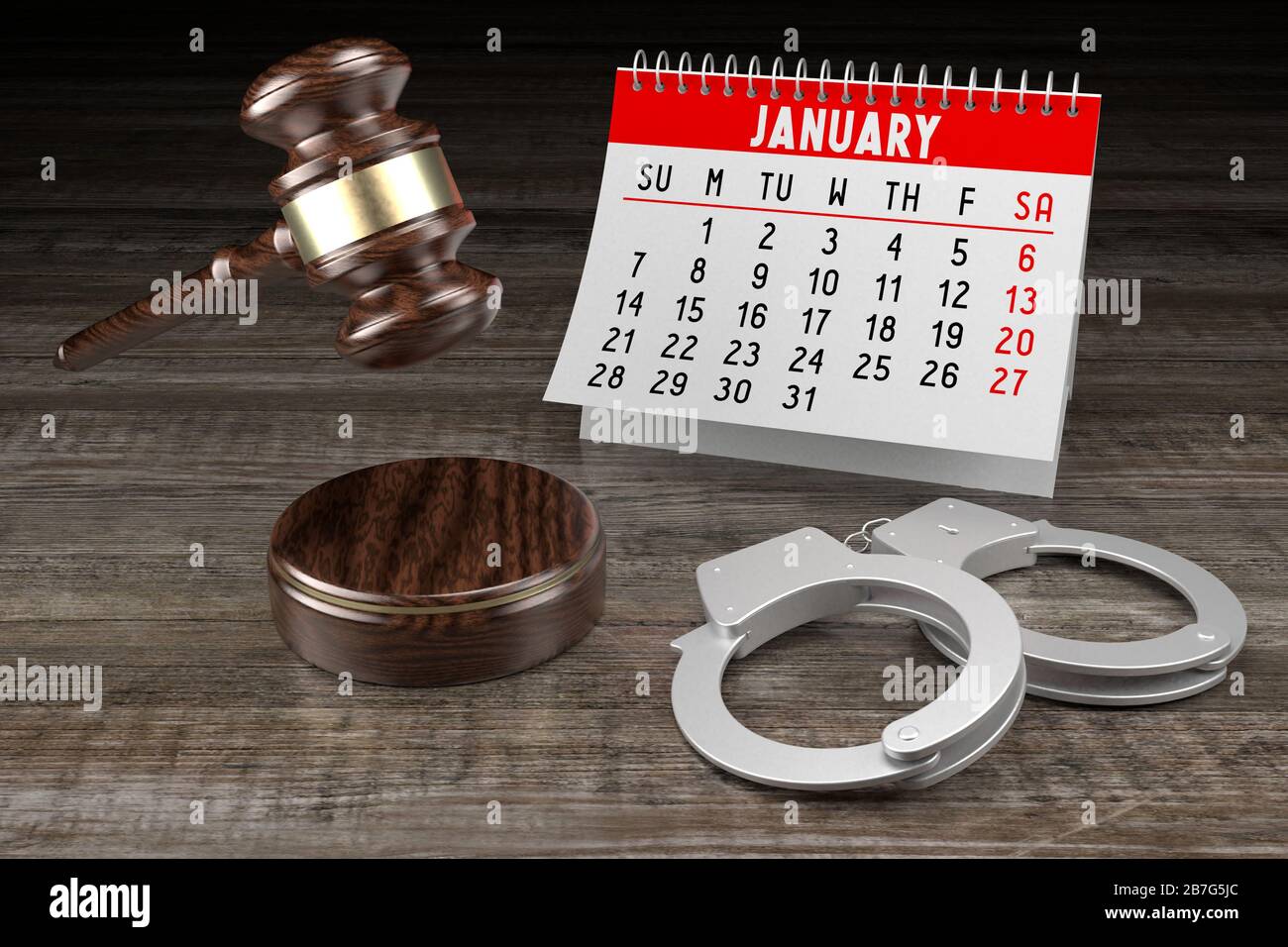 3D law, crime, sentence concept - handcuffs, clock, calendar Stock ...