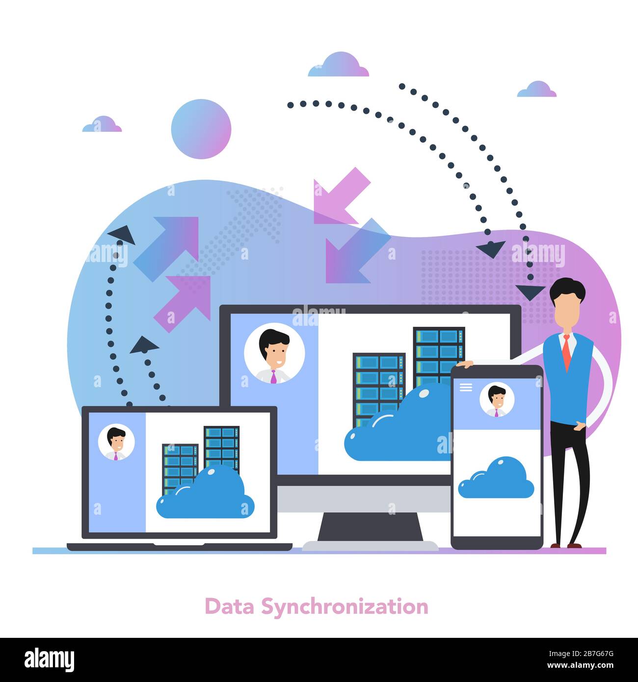 Vector Concept Of Data Synchronization In Flat Stock Vector Image And Art