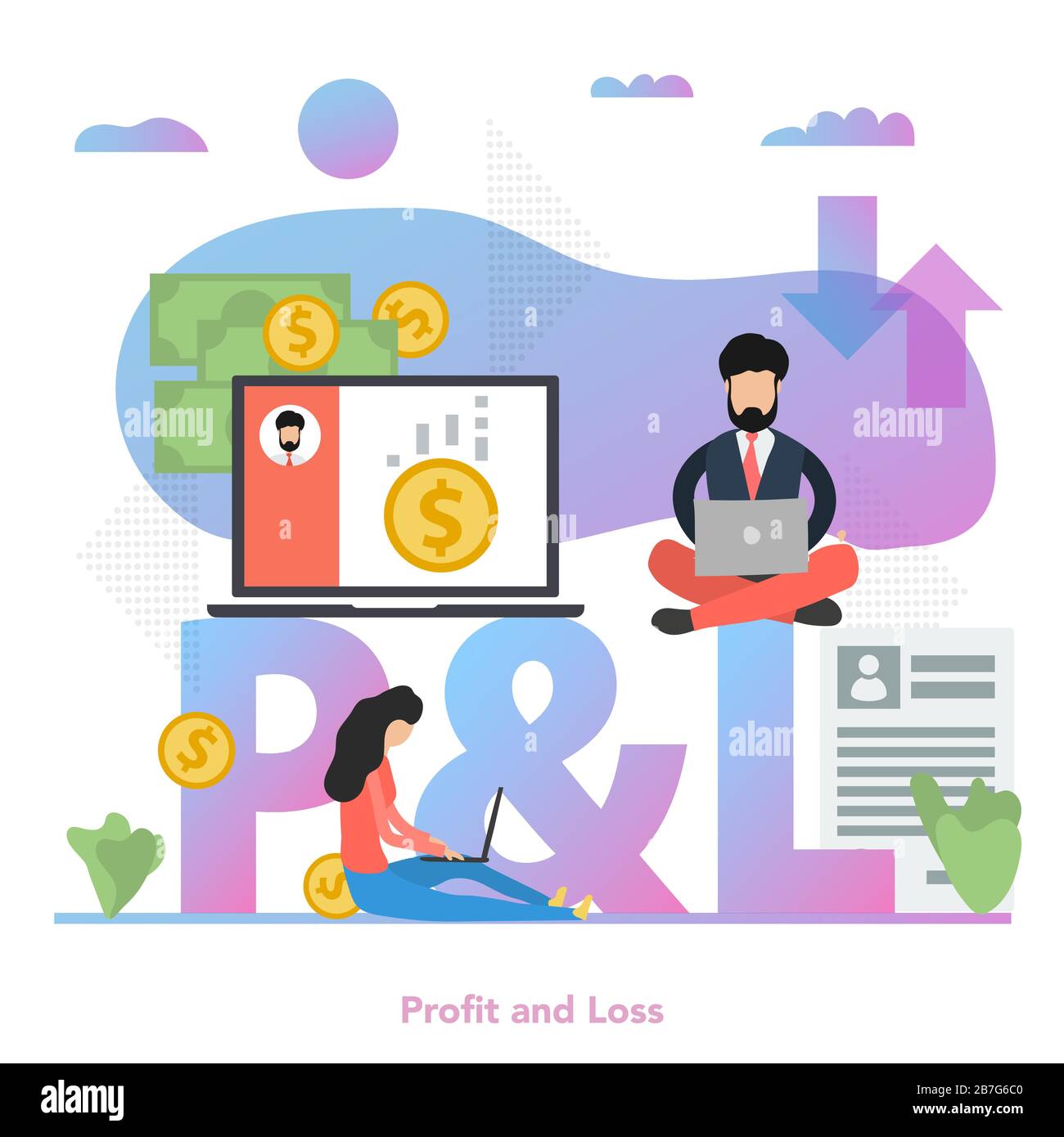 Vector flat horizontal banner of profit and loss Stock Vector Image ...