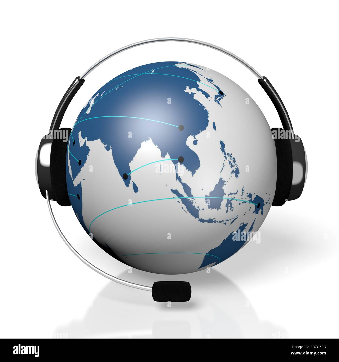 3D global call center - headset and connection concept Stock Photo - Alamy