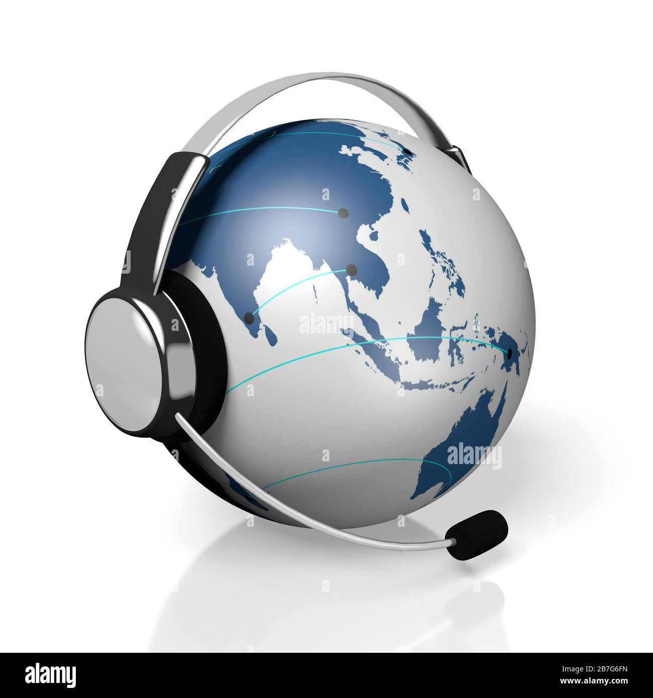 3D global call center - headset and connection concept Stock Photo - Alamy