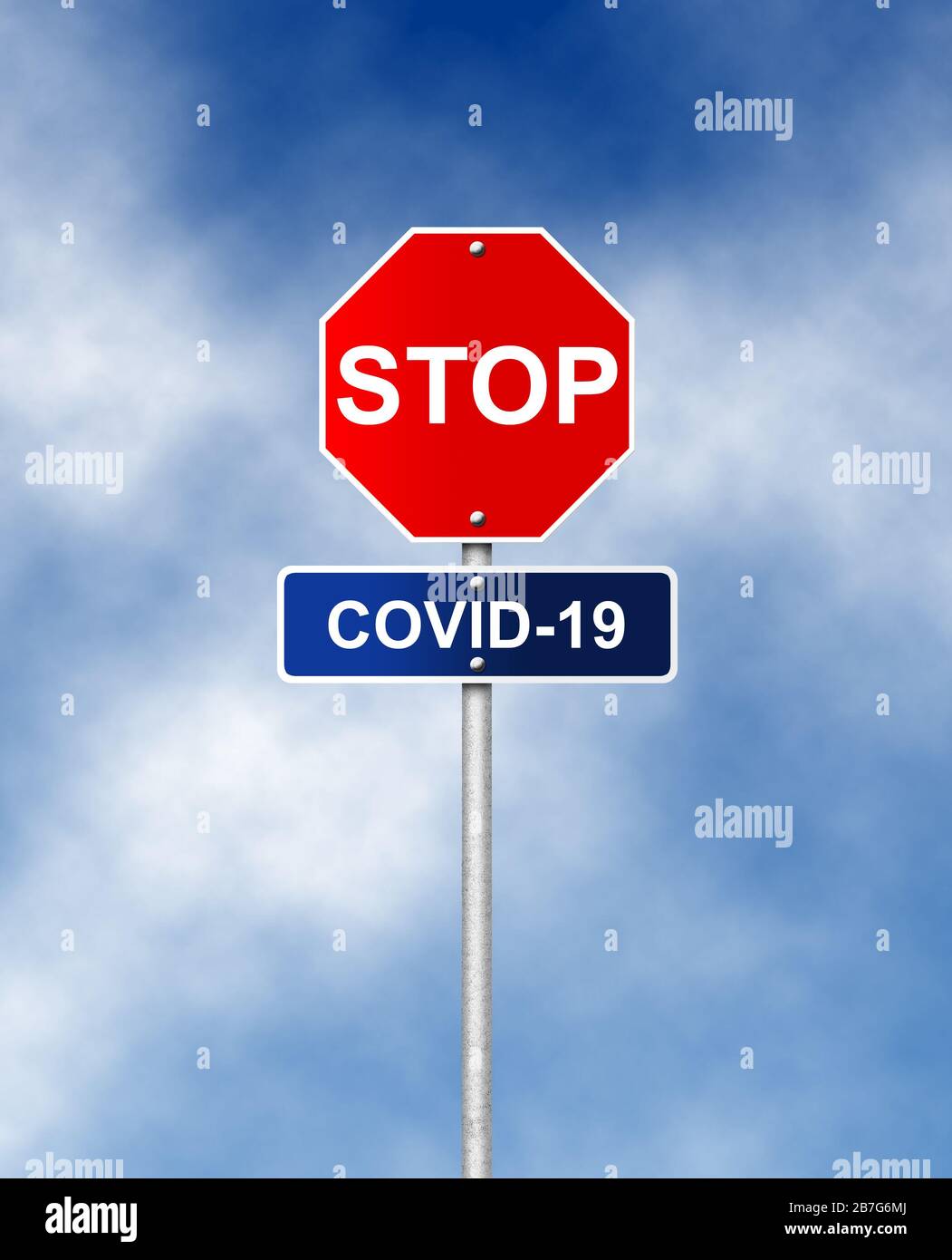 The road sign symbol with text Stop COVID-19 Stock Photo - Alamy