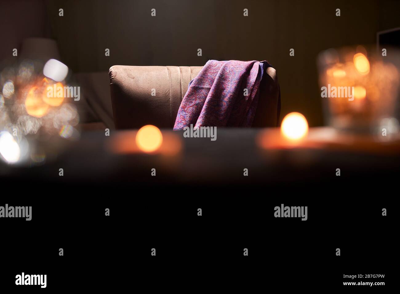 Fortune teller room with candles on table, close-up Stock Photo - Alamy