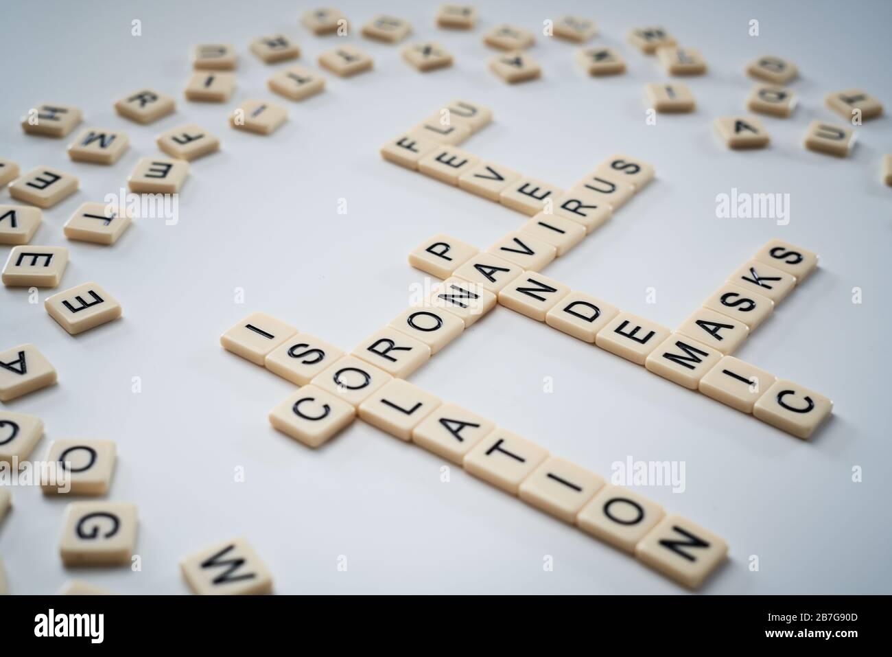Coronavirus spelt using scrabble tiles on a white background Stock ...
