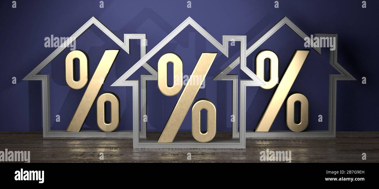 House shape, percentage sign - loan/ mortgage concept - 3D rendering ...