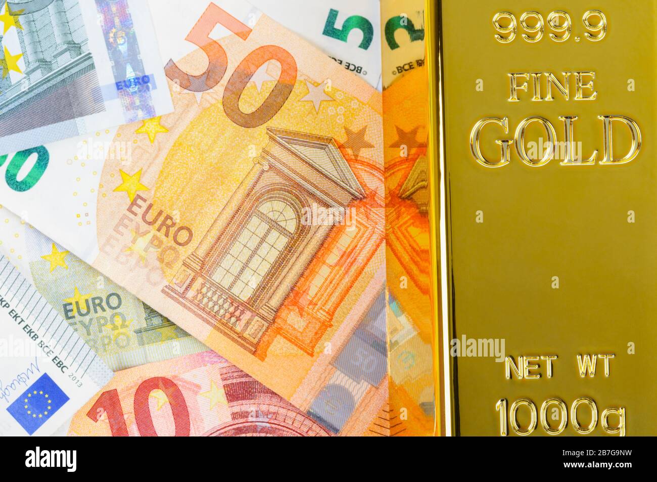 Euro cash and gold bar. Banknotes. Money. Bill Ingot Bullion Stock ...