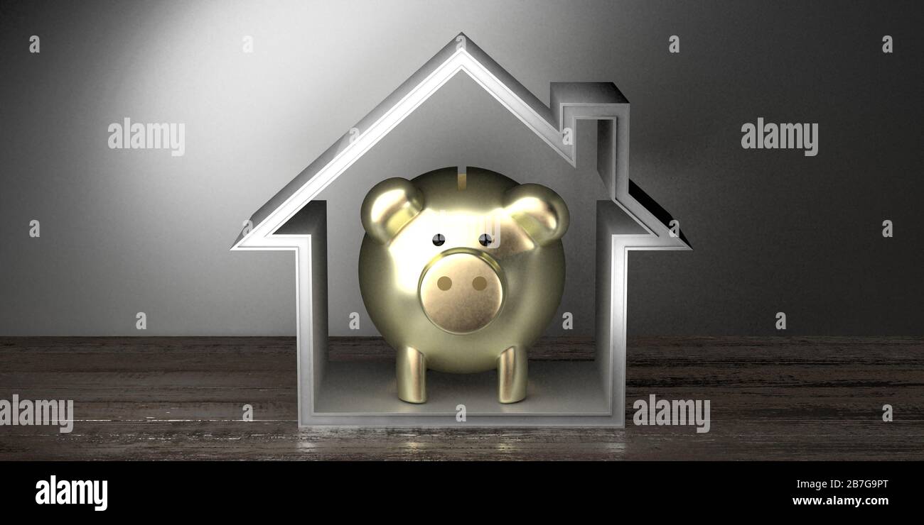House shape, piggy bank - savings concept - 3D rendering Stock Photo ...