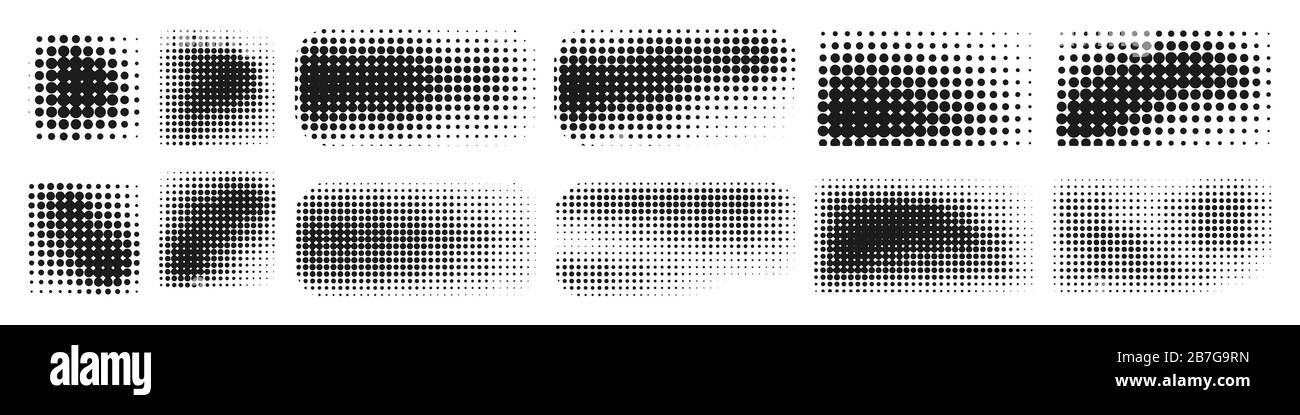 Halftone effect design elements. Set of abstract dotted shapes. Black ...